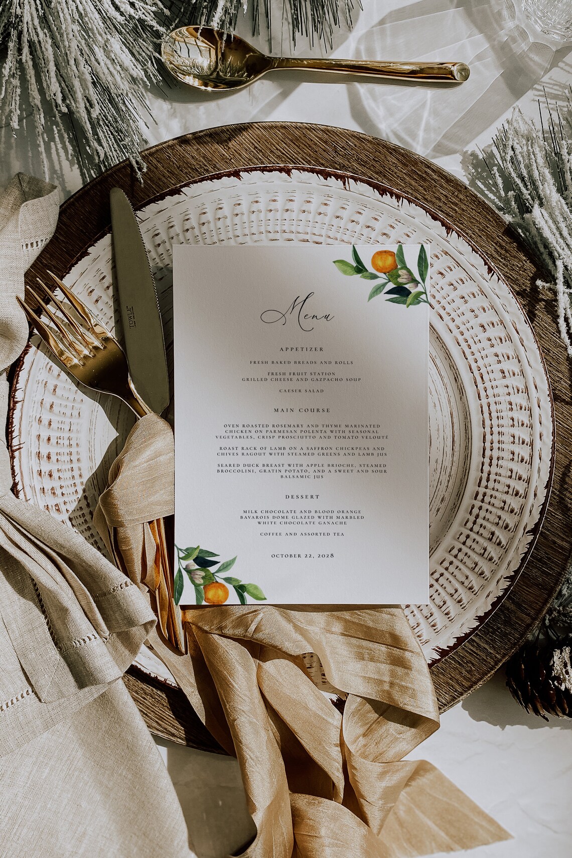 Orange Wedding Menu Template Mediterranean Table Decor - Etsy