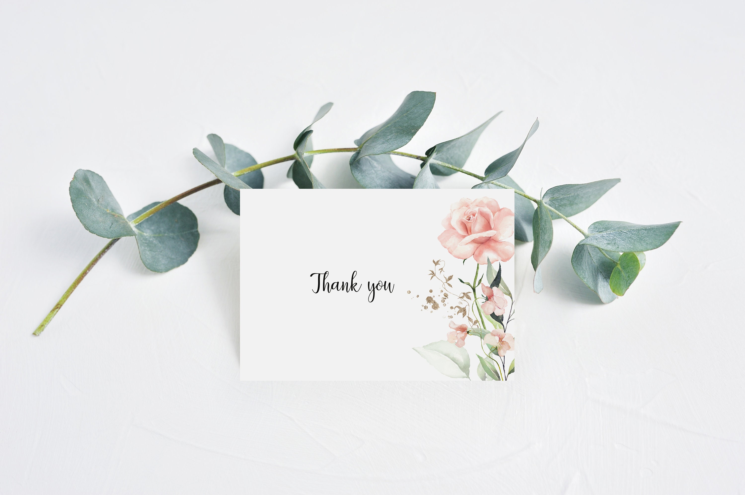 Blush Rose Thank You Card Template Printable Wedding Thank - Etsy