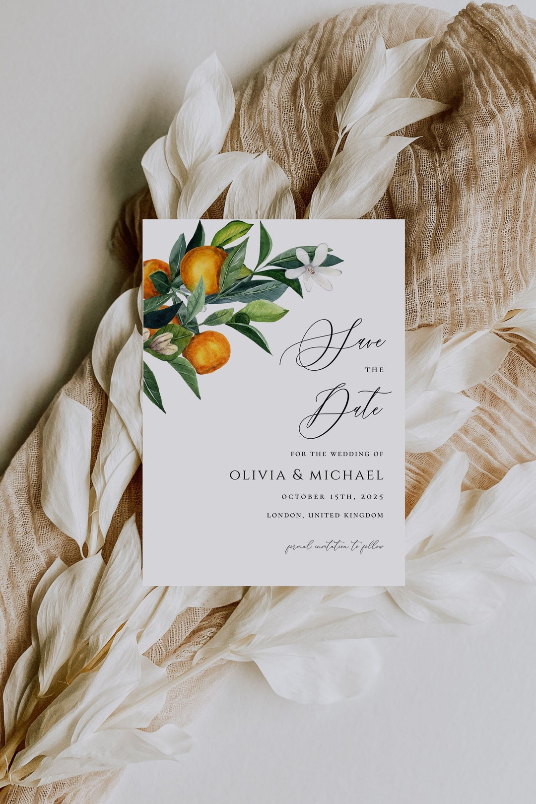 Save the Date Citrus Invitation Template, Orange Wedding Invitate ...