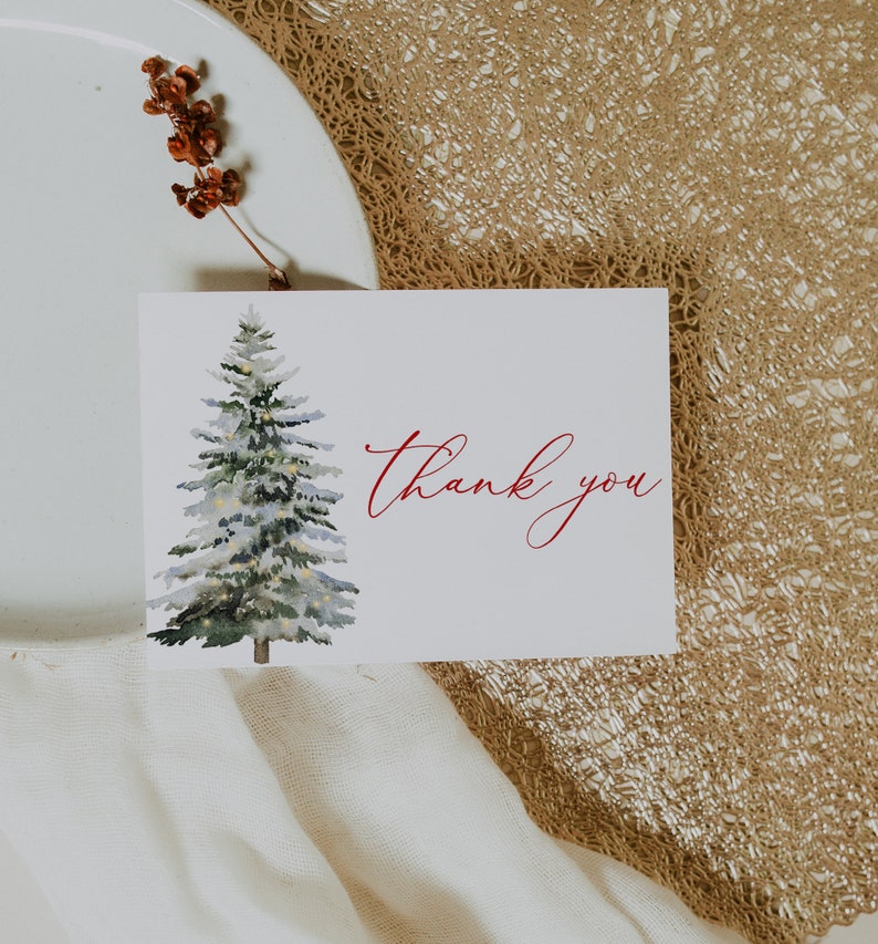 Christmas Thank You Card Folded Thank You Note DIY Winter - Etsy