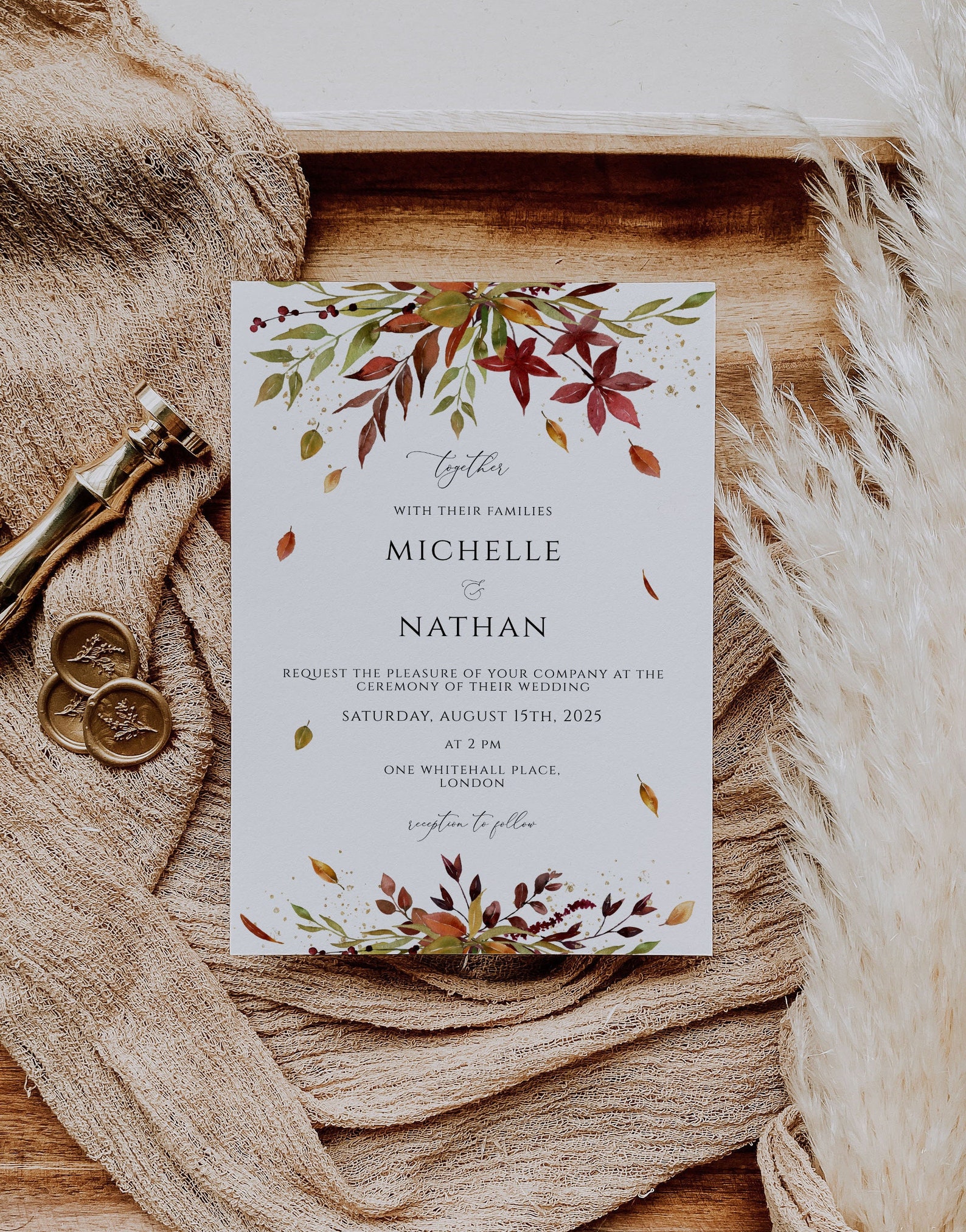 Autumn Leaves Fall Wedding Invitation Template Download | Etsy