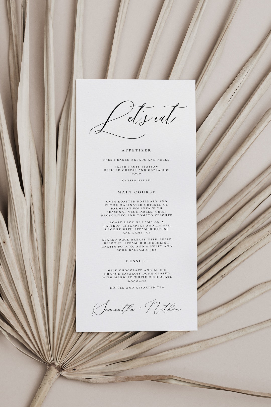 4x9 Printable Menu Card, Lets Eat Minimalist Wedding Menu, Bridal ...