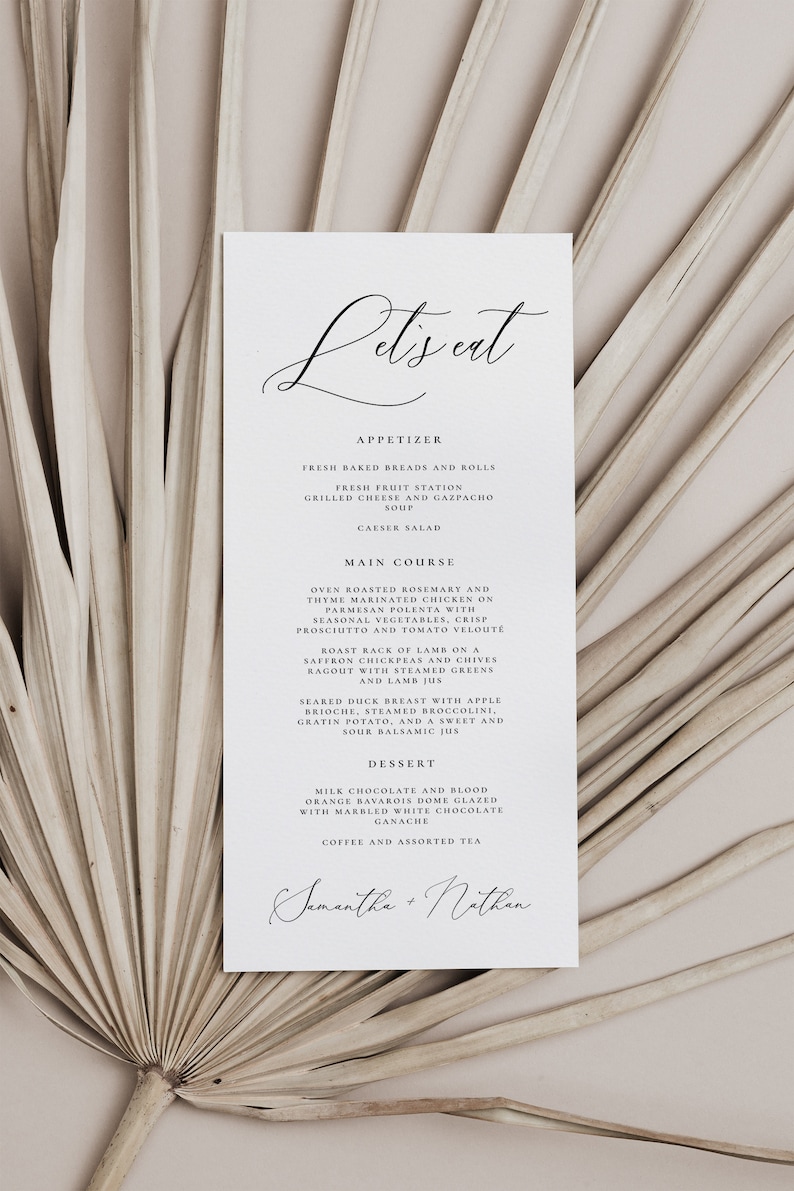 4x9 Printable Menu Card Lets Eat Minimalist Wedding Menu - Etsy