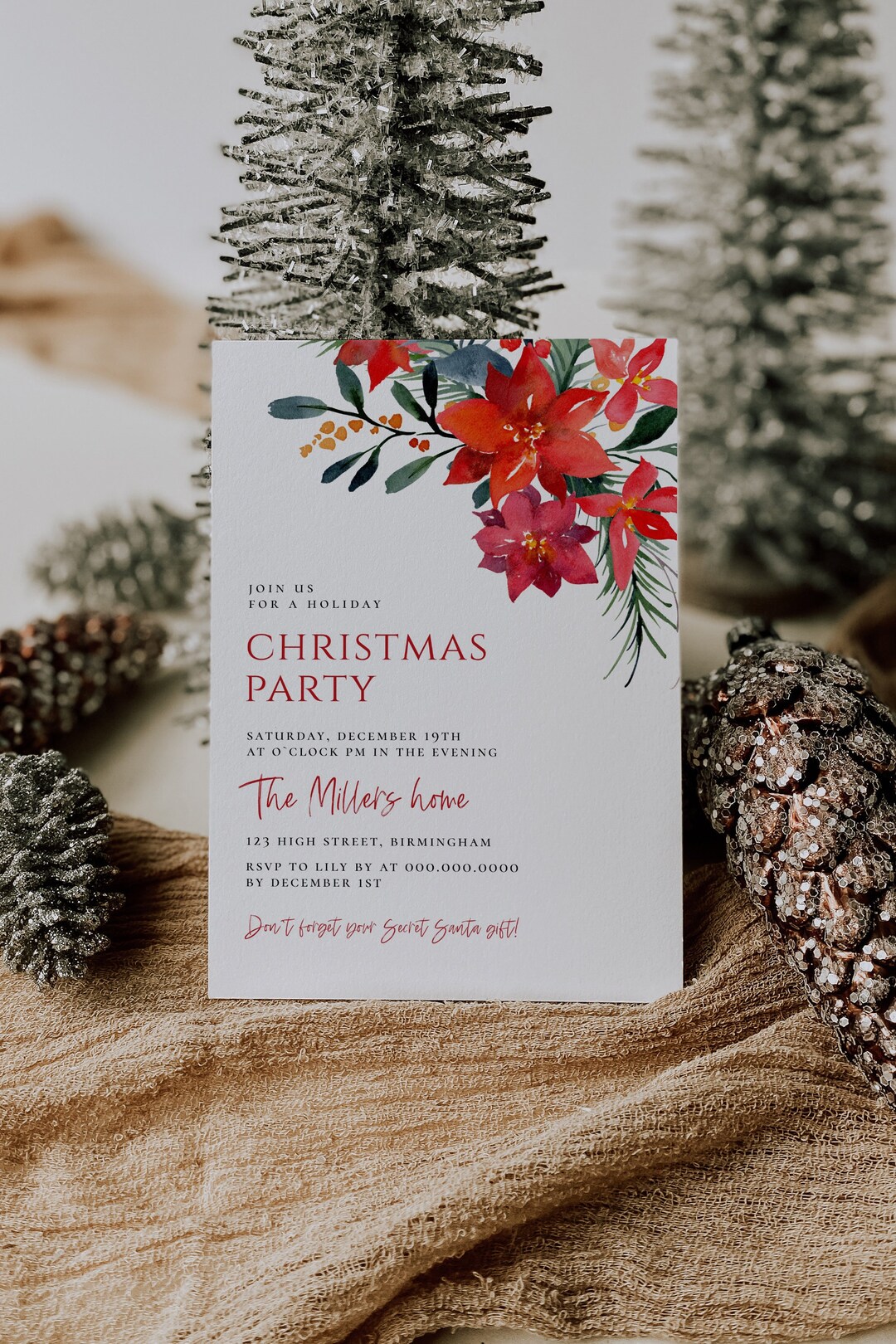 Christmas Invitation Printable, Editable Holly Christmas Invitation ...