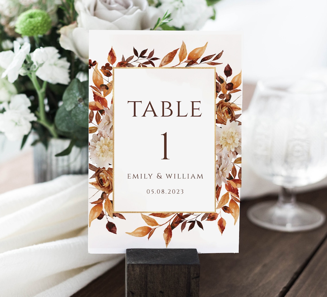 Fall Wedding Table Numbers Table Number Template Seating | Etsy