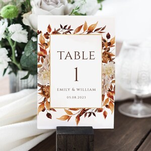 Fall Wedding Table Numbers, Table Number Template, Seating Card, Autumn ...