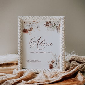 Advice for the Parents-to-be Sign, Baby Shower Sign, Boho Pampas ...