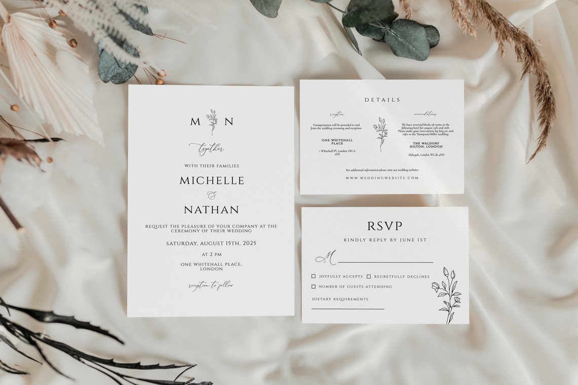 Simple Wedding Invitation Set Modern Minimalist Wedding - Etsy