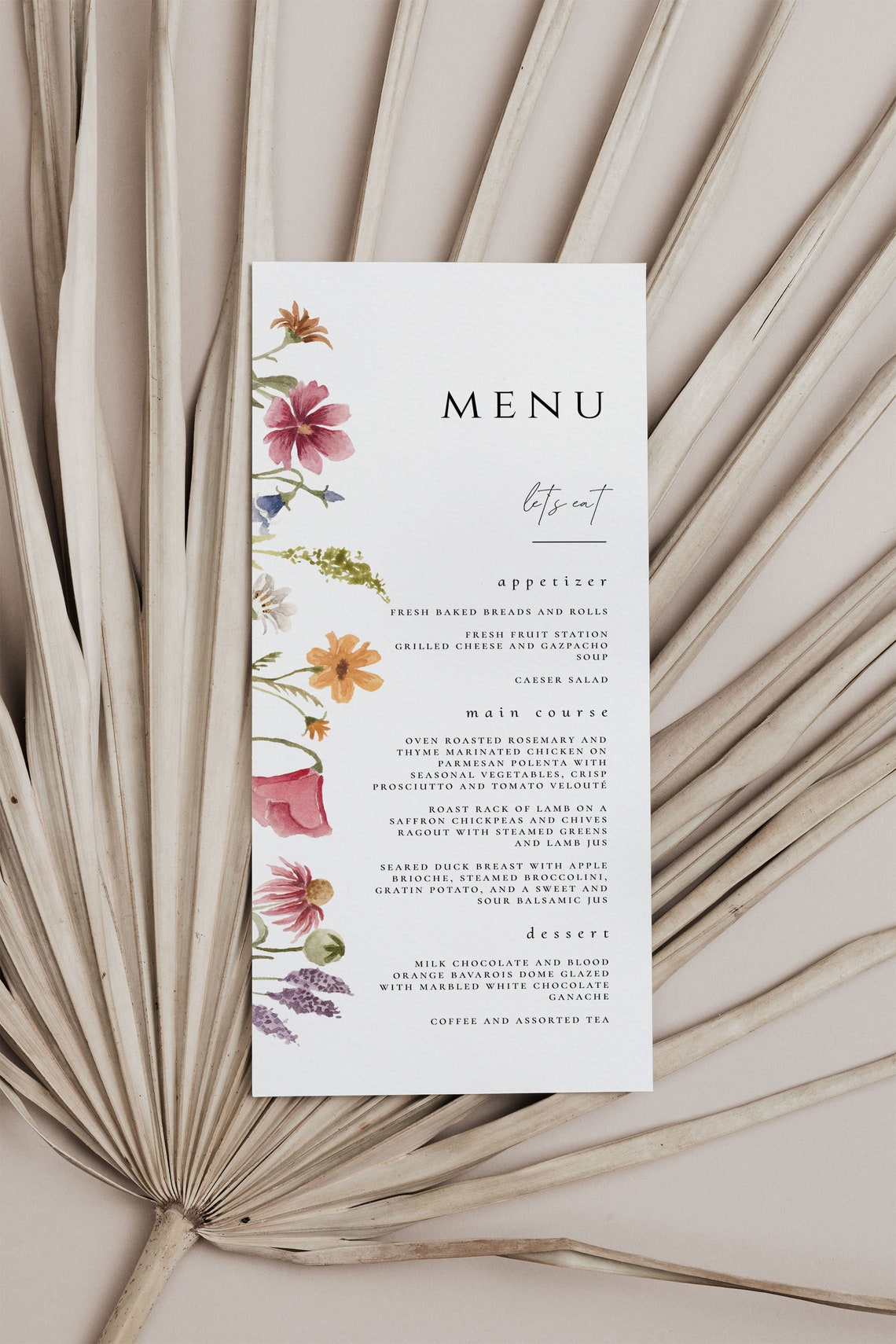 Wildflower Menu Card Template Summer Spring Floral Wedding - Etsy
