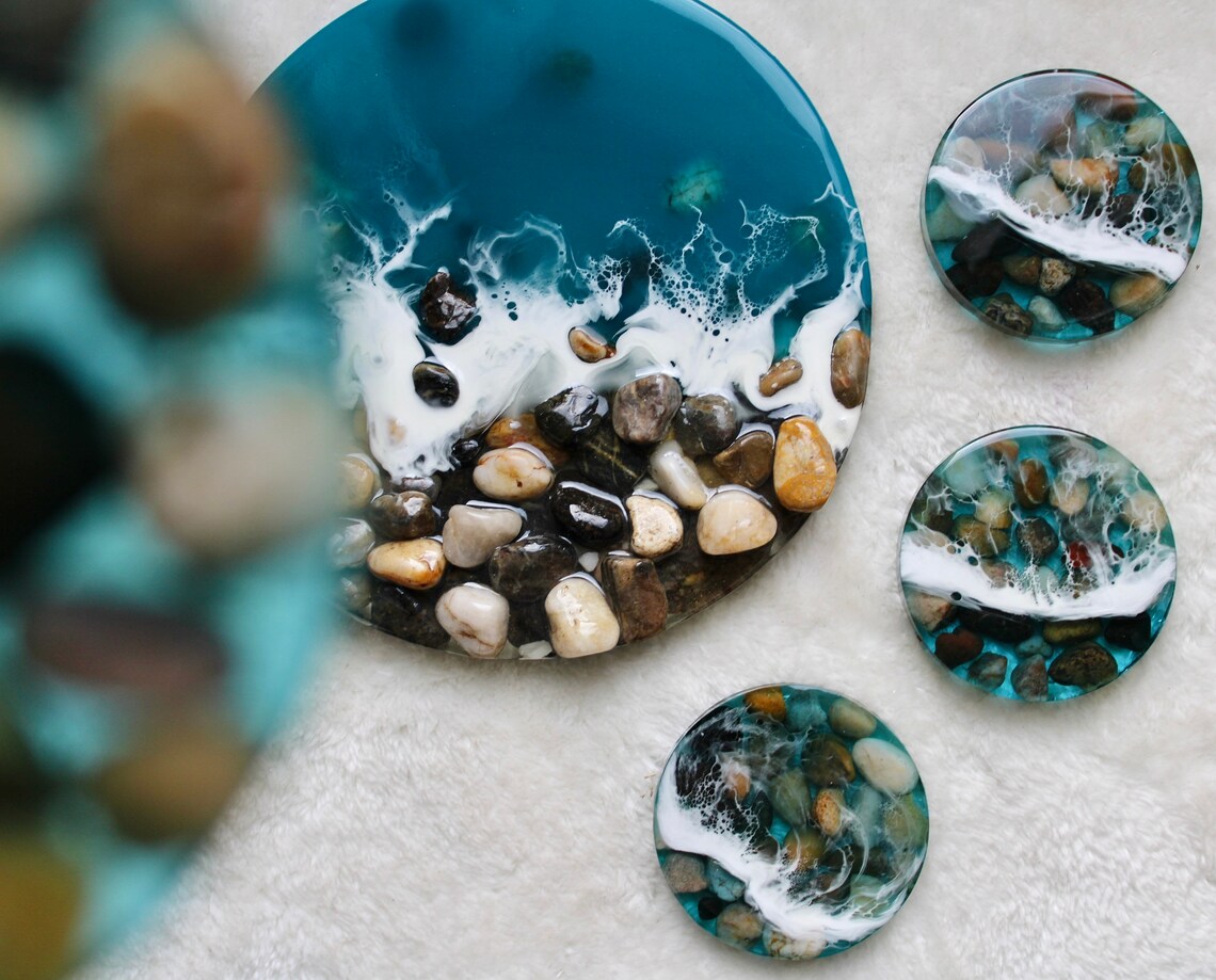 Beach Resin Coasters, Handmade Ocean Inspired Coasters, Costume Coaster ...