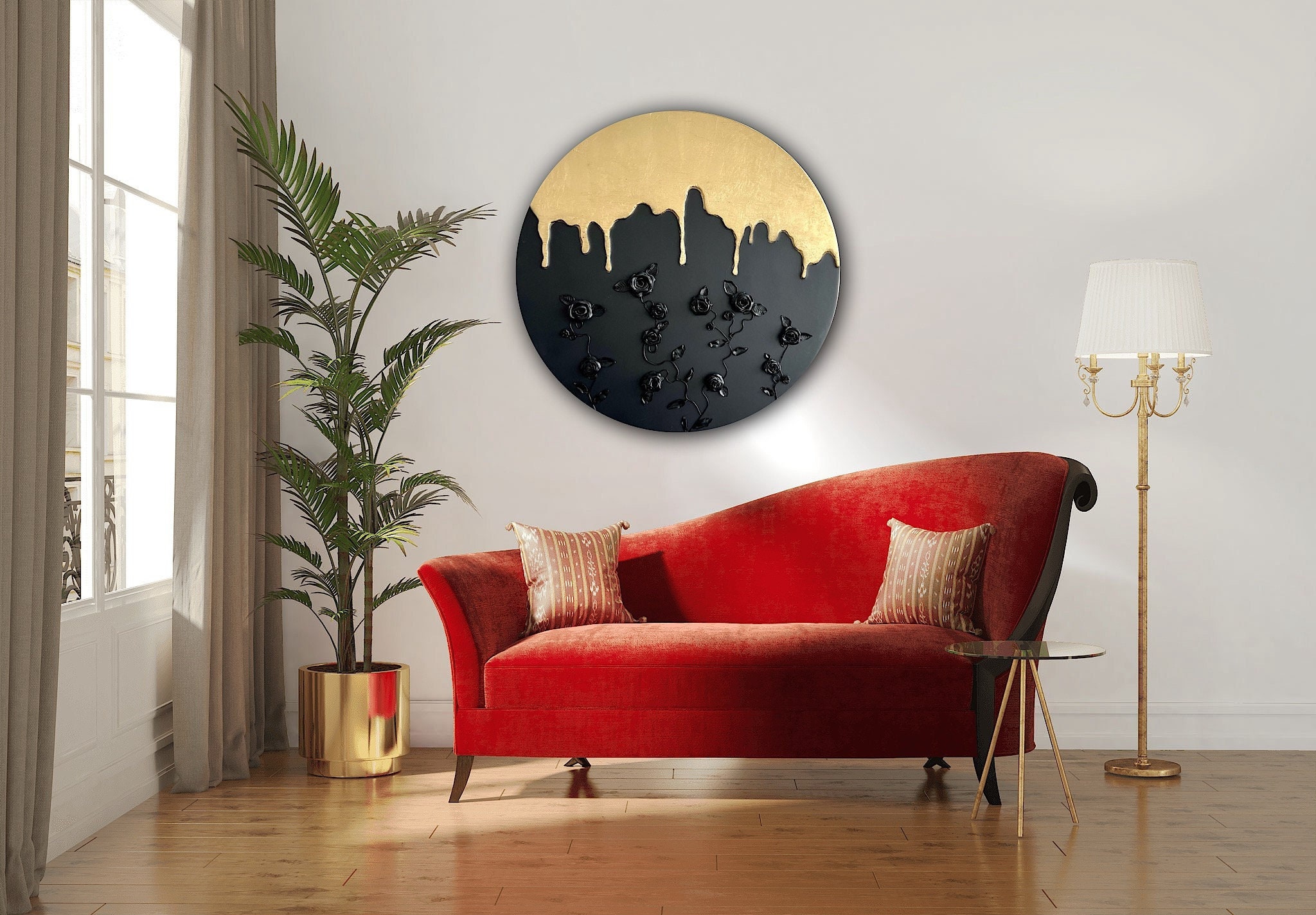 Gold Drops Original Texture Artwork 3D Texture Painting, Large Round ...