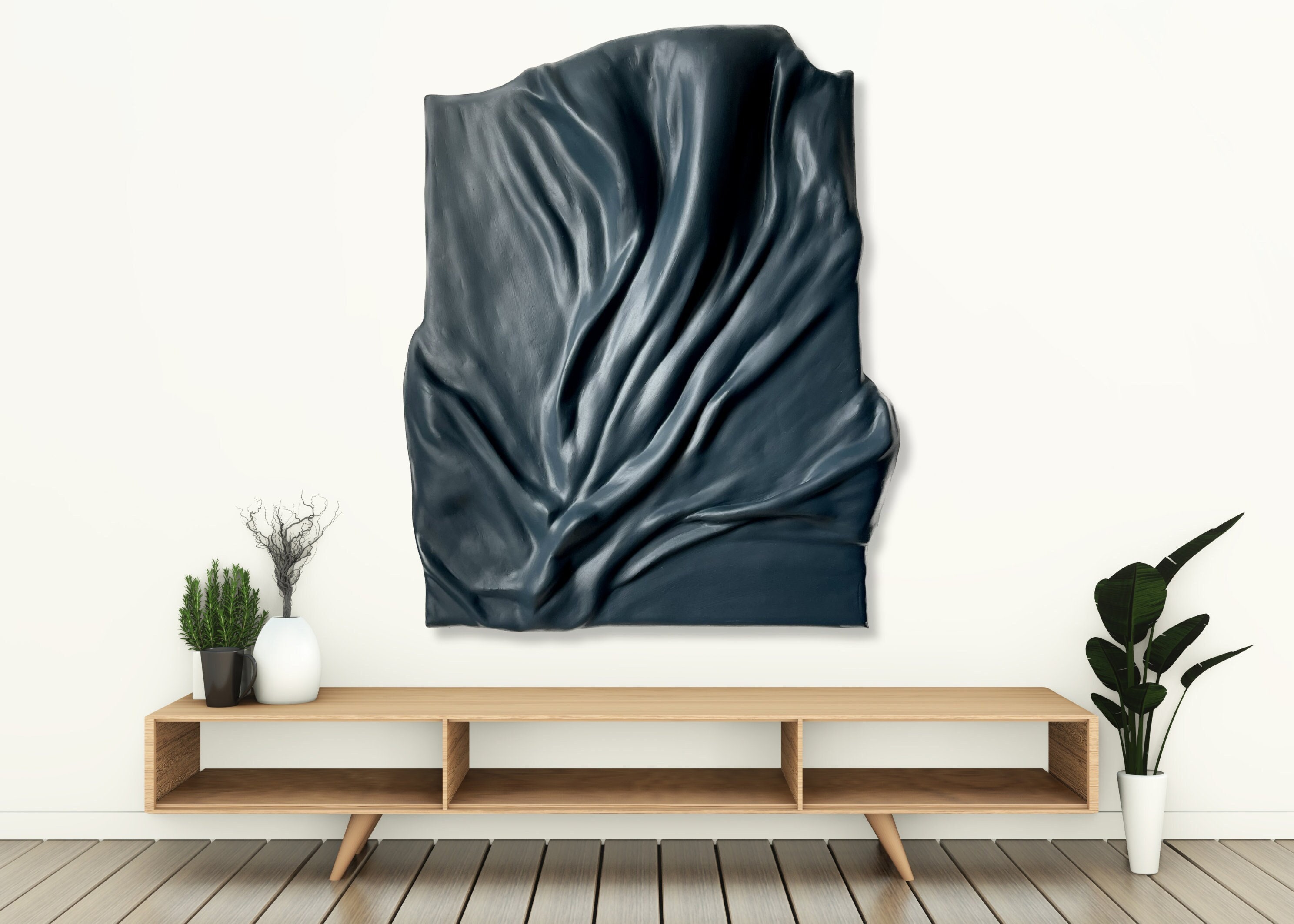 Original Minimalist Textile Plaster Wall Art, Clay Draped Imitation, 3D ...