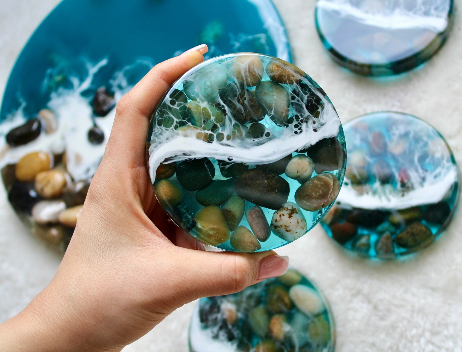 Beach Resin Coasters, Handmade Ocean Inspired Coasters, Costume Coaster ...