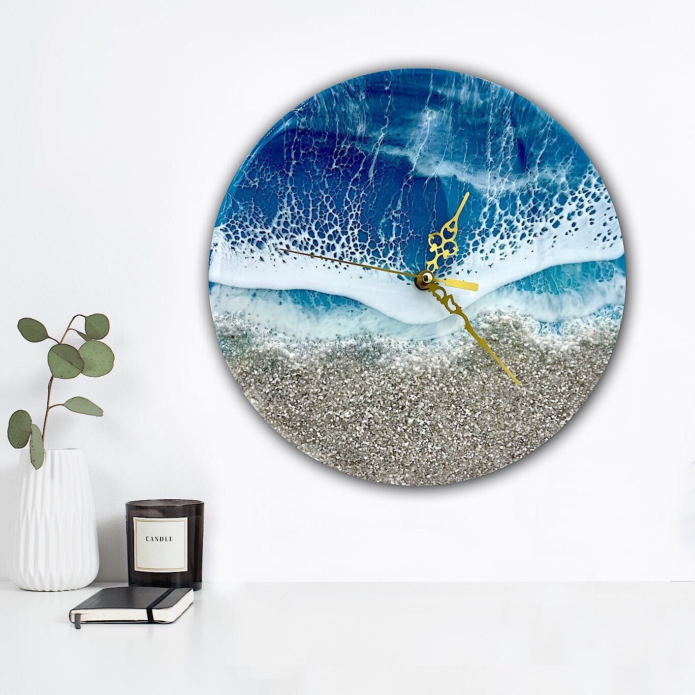 Ocean Waves Resin Wall Clock Modern Decor for Living Room, Kitchen ...