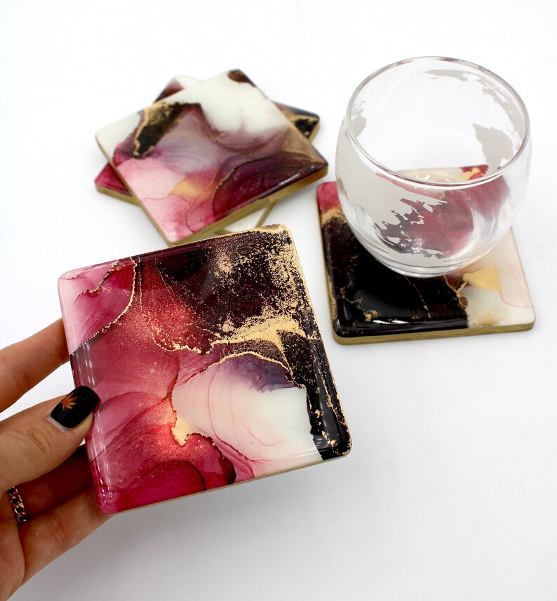 Alcohol Ink Resin Coasters Set of 4 Drink Coasters Abstract - Etsy