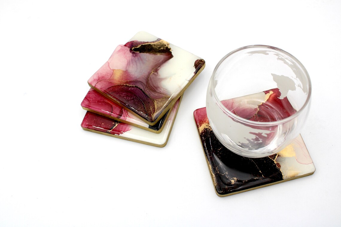 Alcohol Ink Resin Coasters Set of 4 Drink Coasters Abstract - Etsy