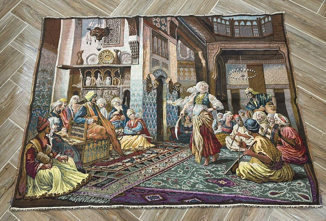 Vintage French Tapestry Wall Hanging, Medieval Goblins Scene (132 X 101 ...