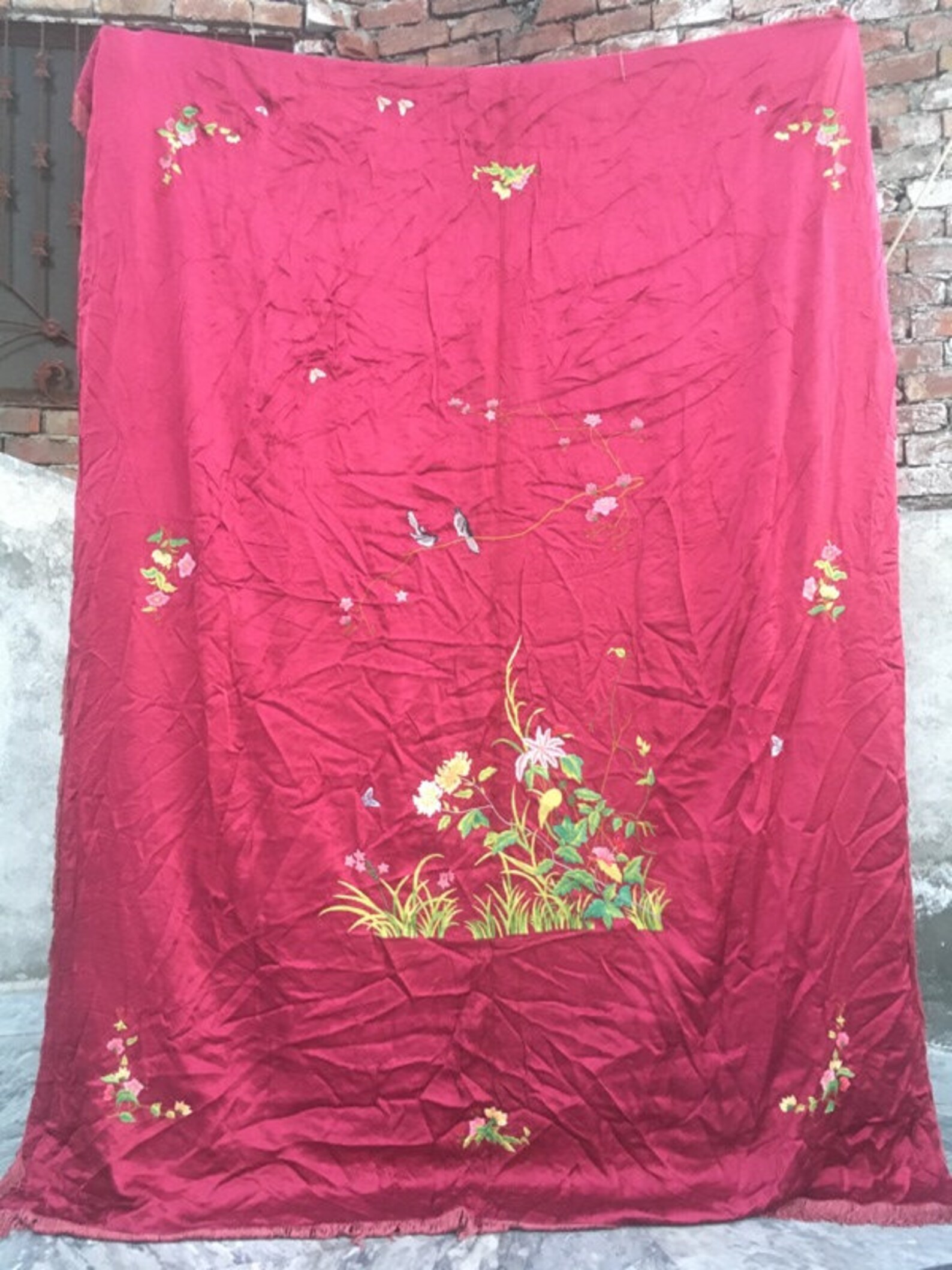 Antique Chinese Hand Embroidery Tablecloth Pictorial Table Cover Home ...