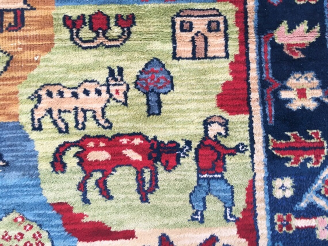 Vintage Afghan Rug Handmade Rug Pictorial Rug Area Rug - Etsy
