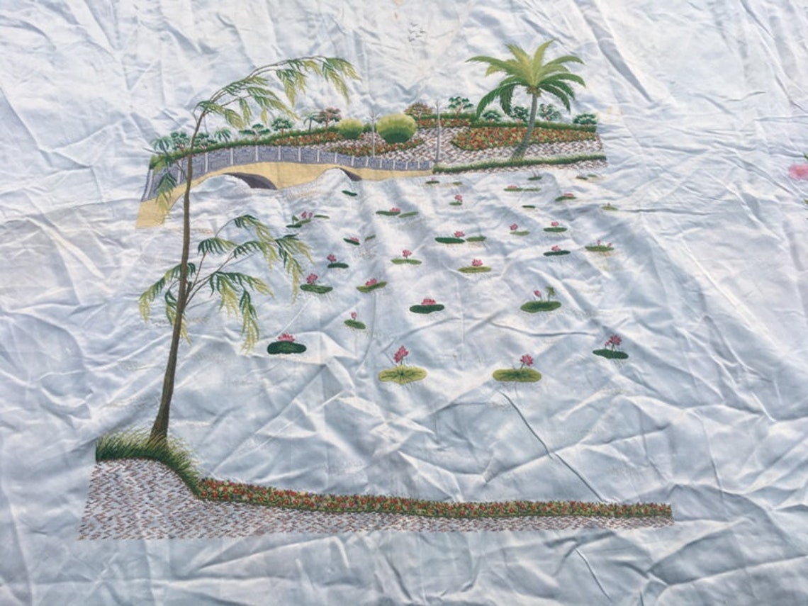 Antique Chinese Hand Embroidery Tablecloth Pictorial Table - Etsy