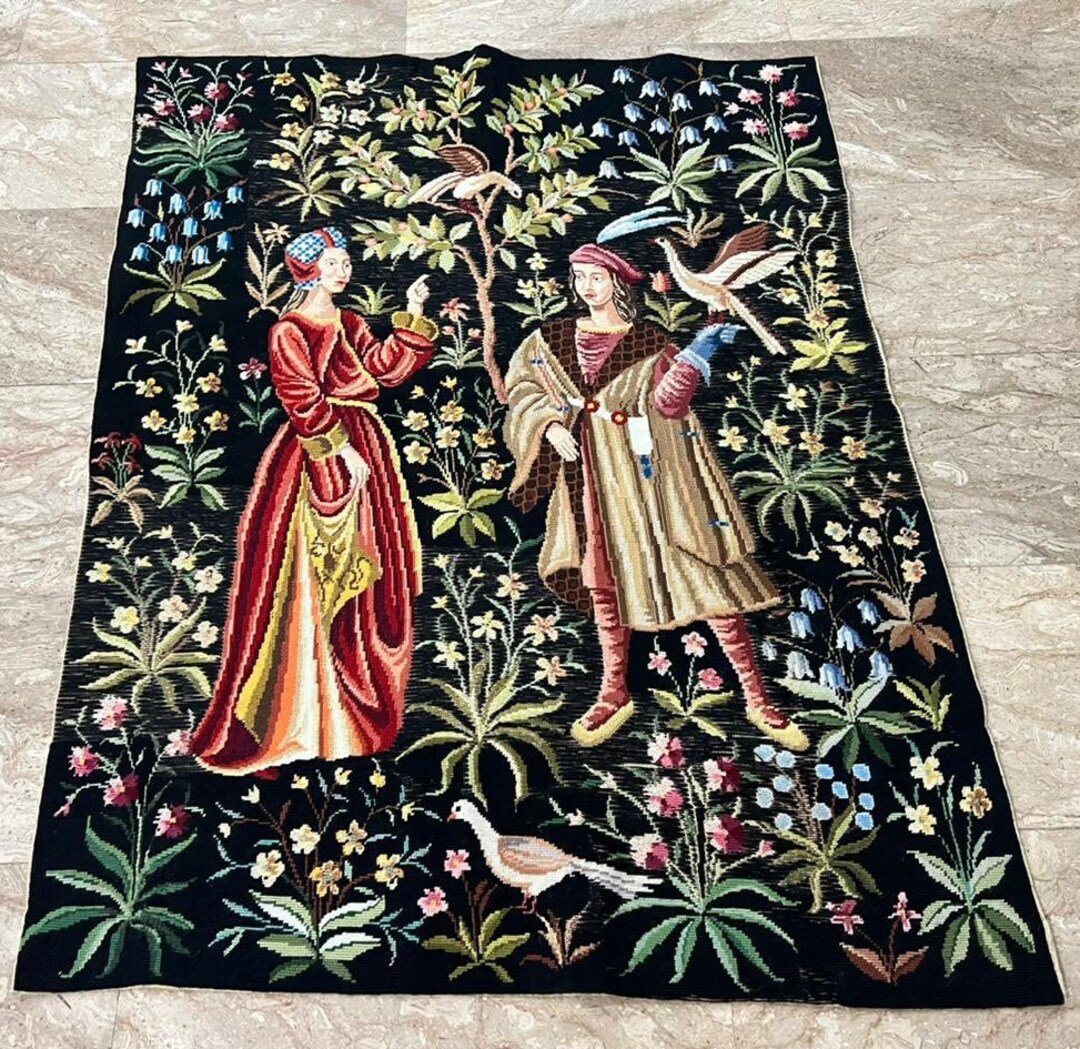 Vintage French Tapestry, Medieval Goblins, Pictorial Wall Hanging (127 ...