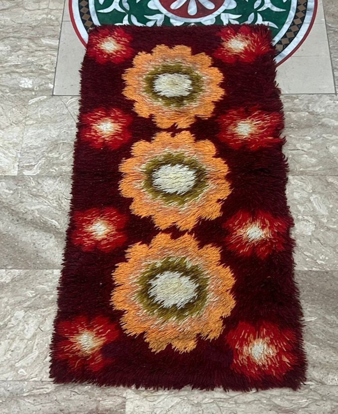 Red Floral Shag Rug, Mid Century Modern Danish Rya Rug (2x4 Ft) - Etsy