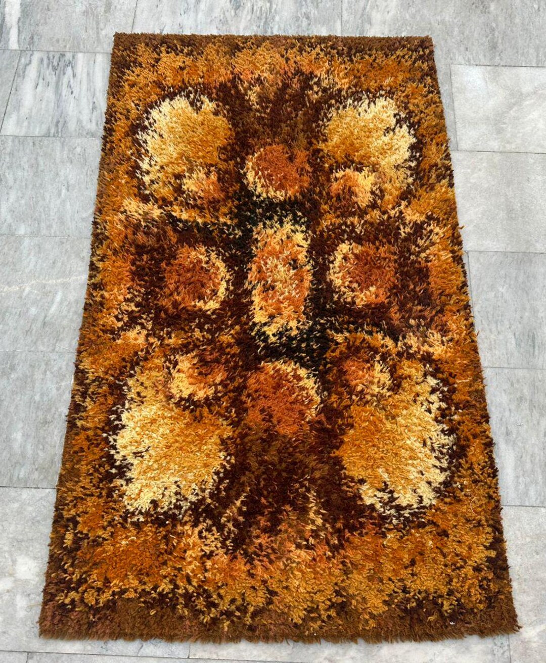 Brown Scandinavian Rug Shaggy Rug Polish Rug Danish Rya Rug Swedish Mid ...