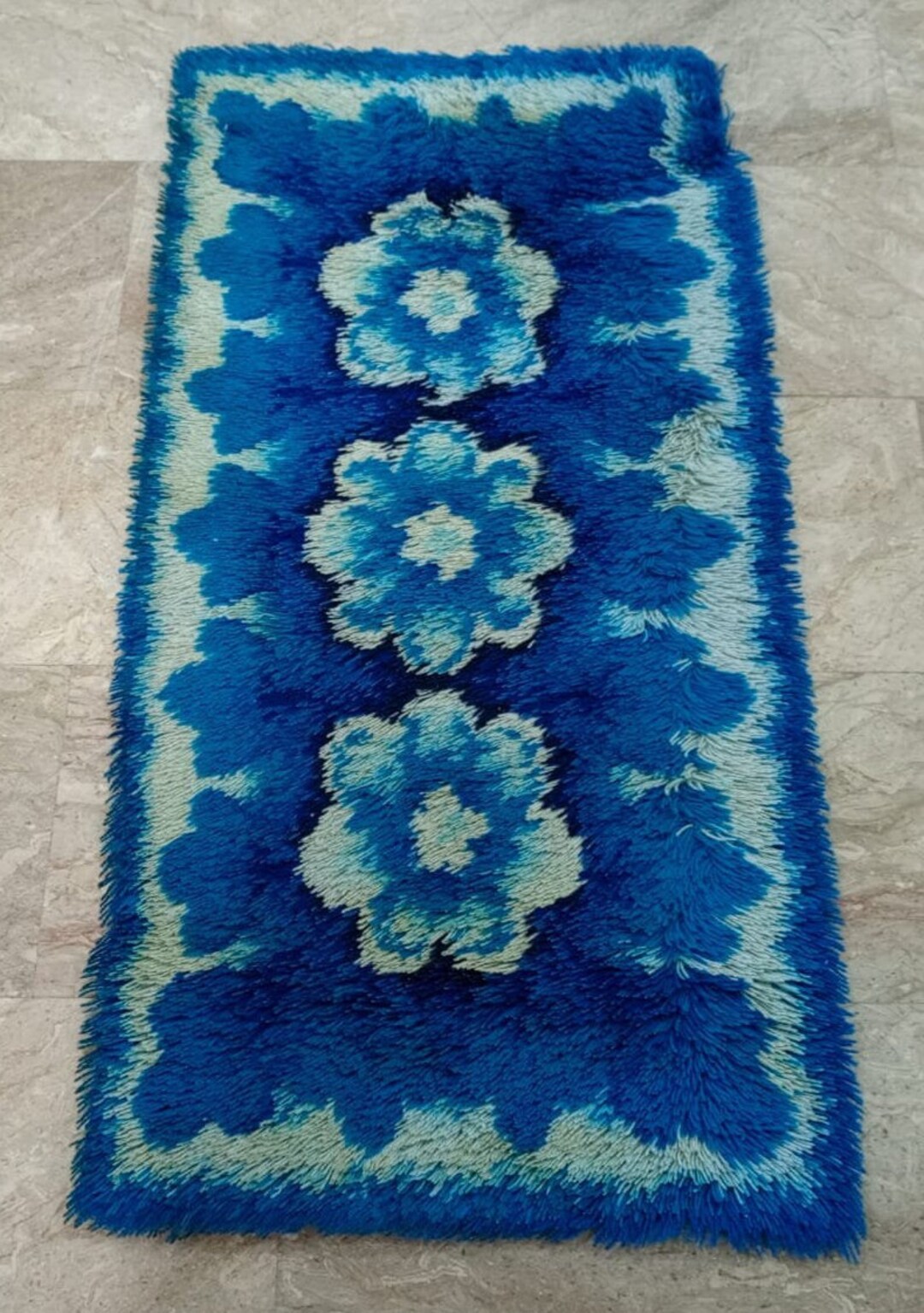 Blue Scandinavian Rug Shaggy Rug Plush Rug Danish Rya Rug Oriental Rug ...