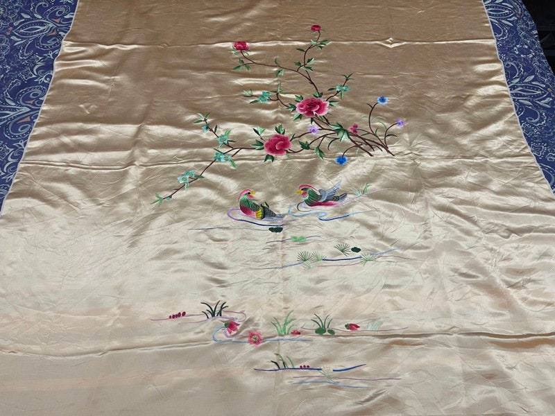 Antique Chinese Hand Embroidery Tablecloth Pictorial Table Cover Home ...