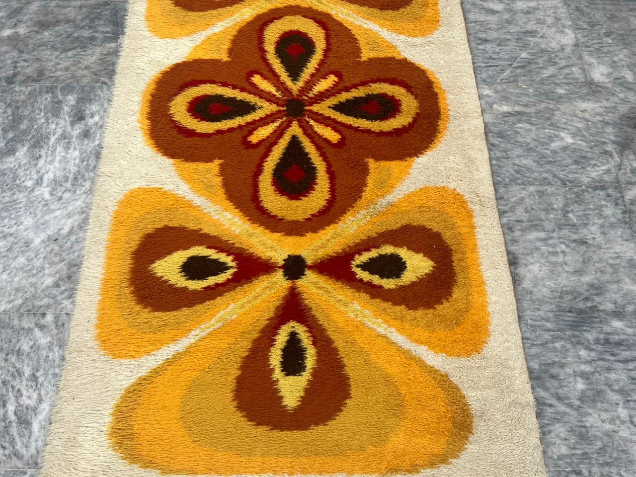 Yellow Orange Scandinavian Rug Shaggy Rug Plush Rug Danish Rya Rug ...