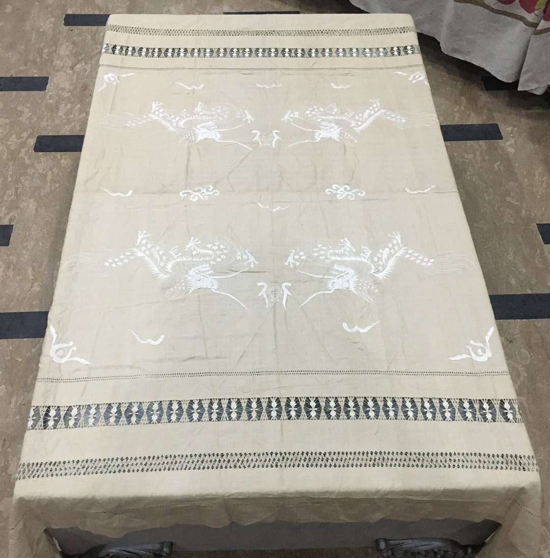 Antique Chinese Hand Embroidery Tablecloth Pictorial Table Cover Home ...
