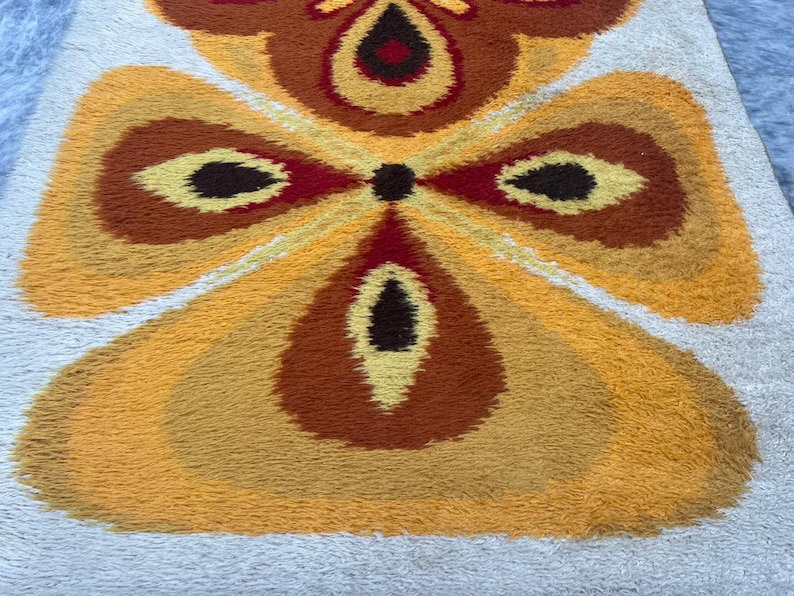 Yellow Orange Scandinavian Rug Shaggy Rug Plush Rug Danish Rya Rug ...