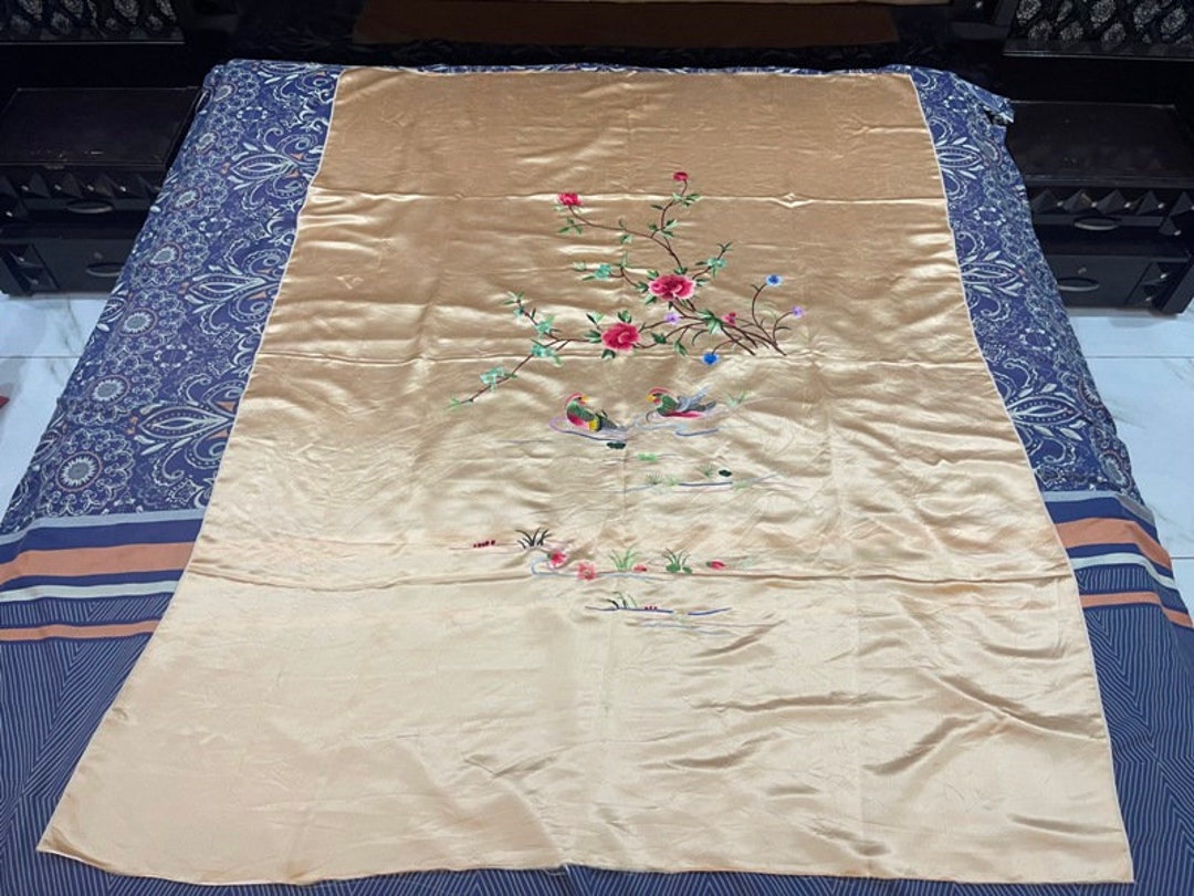 Antique Chinese Hand Embroidery Tablecloth Pictorial Table Cover Home ...