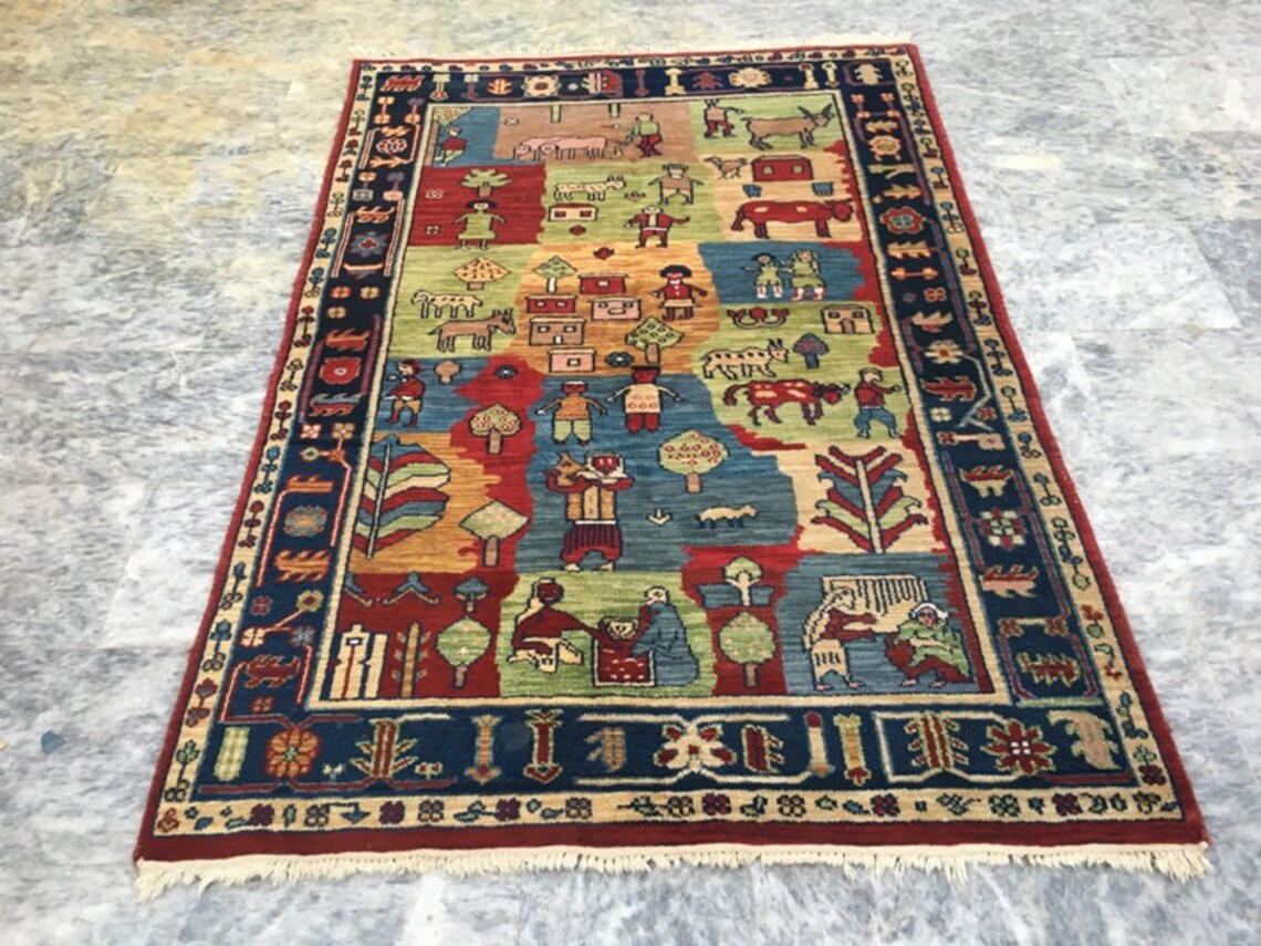 Vintage Afghan Rug Handmade Rug Pictorial Rug Area Rug - Etsy