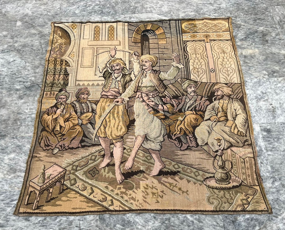 Vintage French Tapestry, Medieval Goblins Scene, Wall Hanging (124 X ...