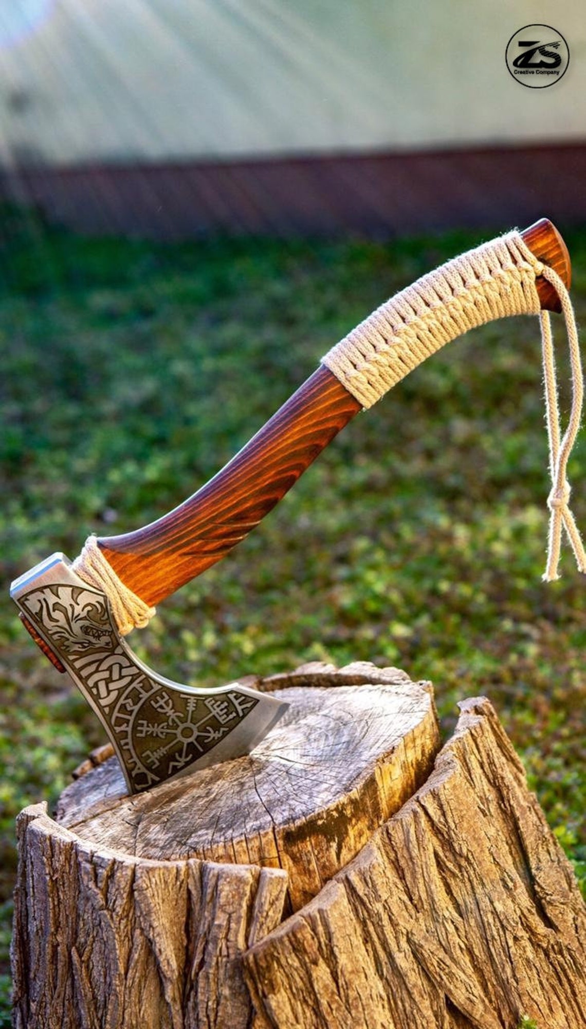 Viking Axe Fenrir and Vegvisir Camping Hatchet Battle Axe | Etsy