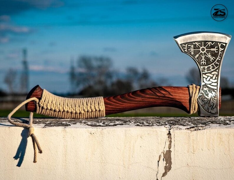 Viking Axe Fenrir and Vegvisir Camping Hatchet Battle Axe | Etsy
