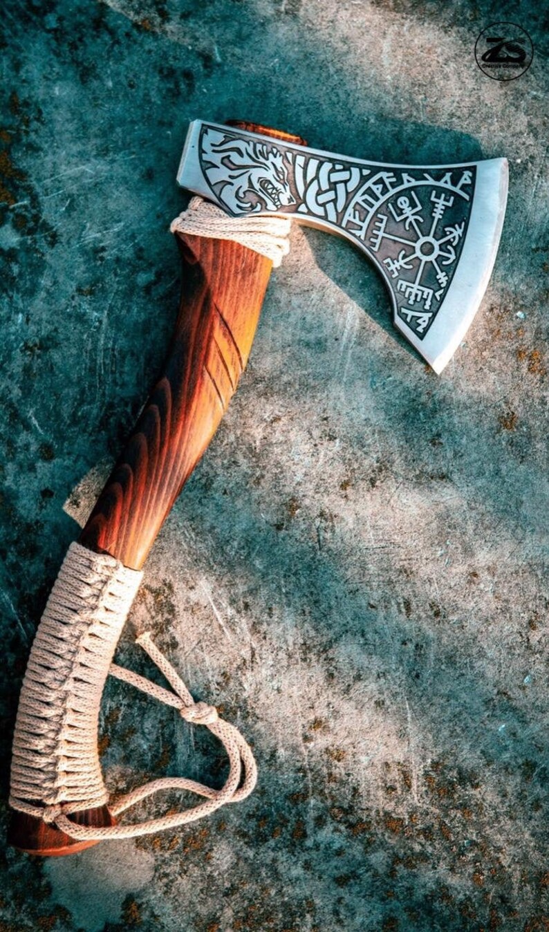 Viking Axe Fenrir and Vegvisir Camping Hatchet Battle Axe | Etsy
