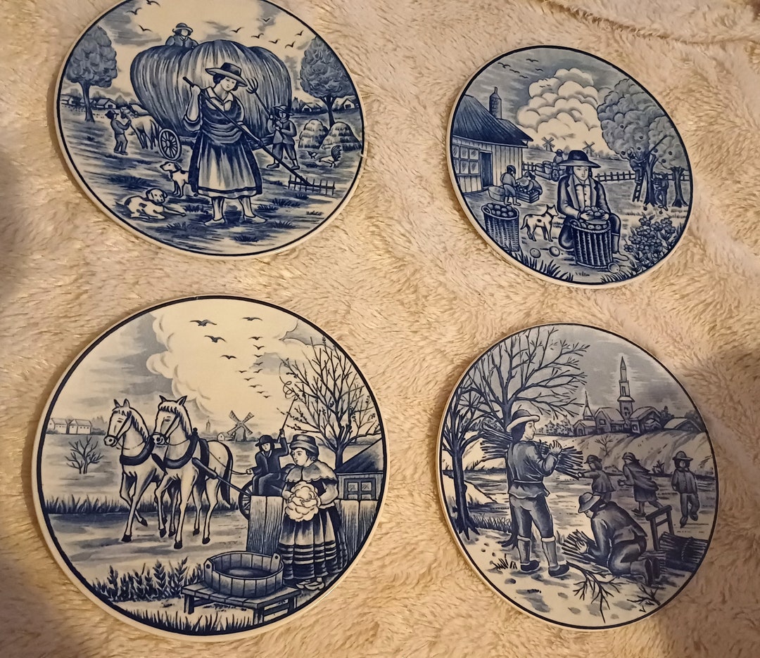 Delft Blue Vintage Plates 'the Four Seasons' Marked Royal Delft - Etsy