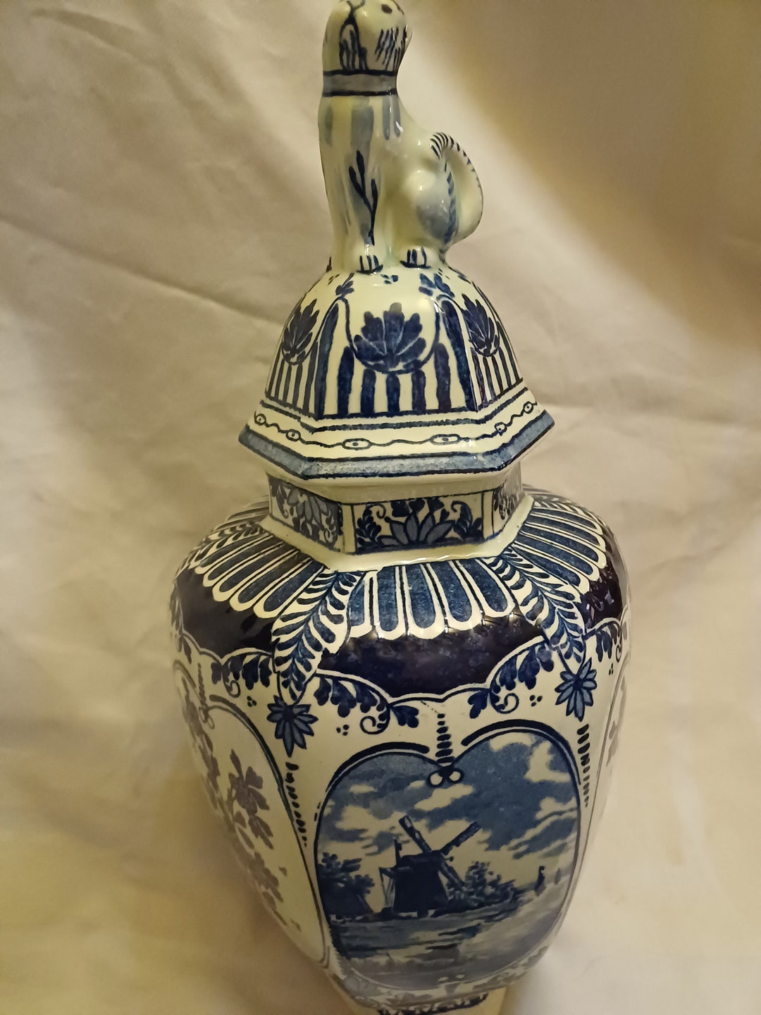 1 Vintage Dutch Delft Handpainted Floral Blue & White Vase With Lid - Etsy