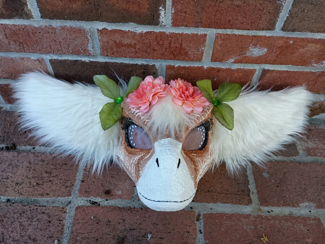 Cute Tan and White Hand Painted Raptor Dino Mask Furry With Faux Fur ...