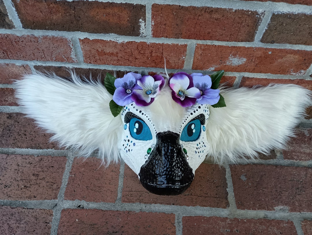 Cute Black and White Hand Painted Raptor Dino Mask Furry With Faux Fur ...