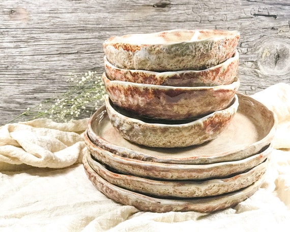 Handmade pottery dinnerware set earthy colors dinnerware | Etsy