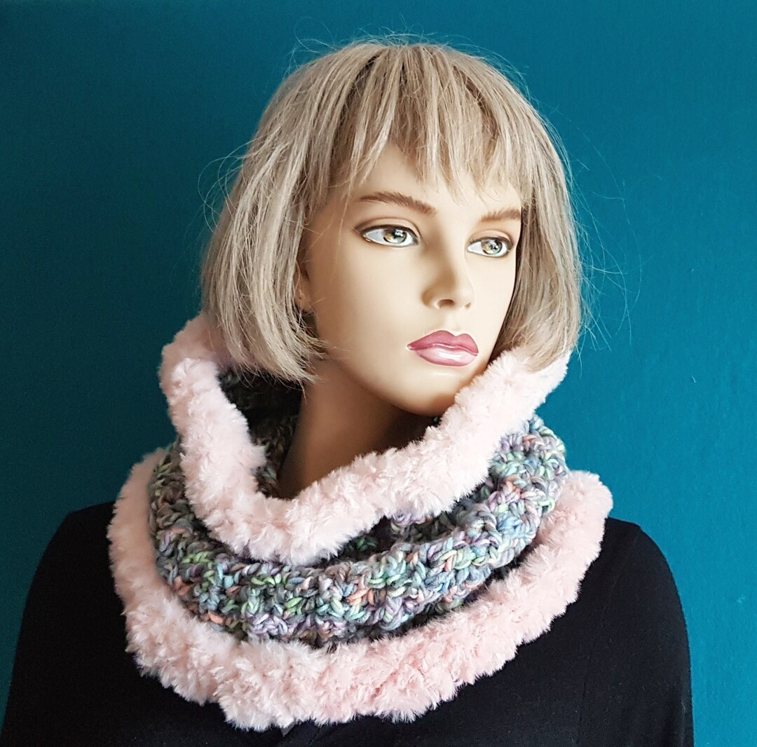Crochet Loop Scarf in Pastel Colours With Cuddly Faux Fur Infinity ...
