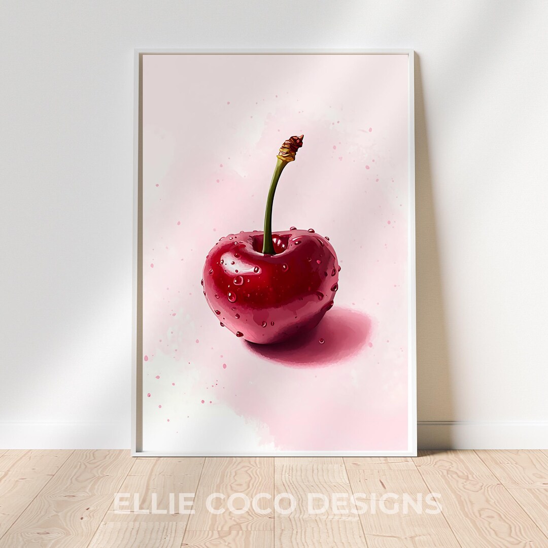 Red Cherry Wall Art, Pink Cherry Wall Art, Cherry Art Print, Printable ...