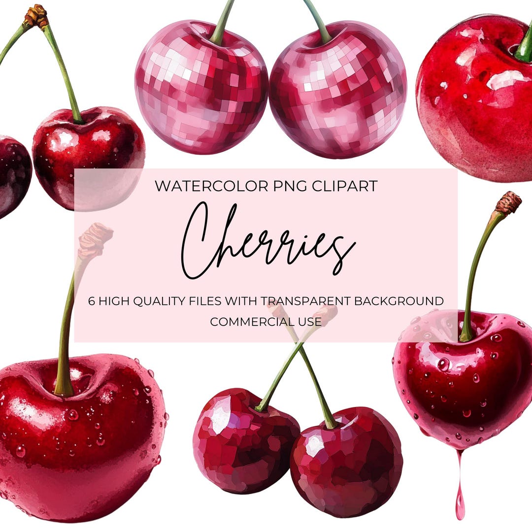 Cherry Clipart Bundle, Watercolor Cherry Png, Cherries, Transparent ...