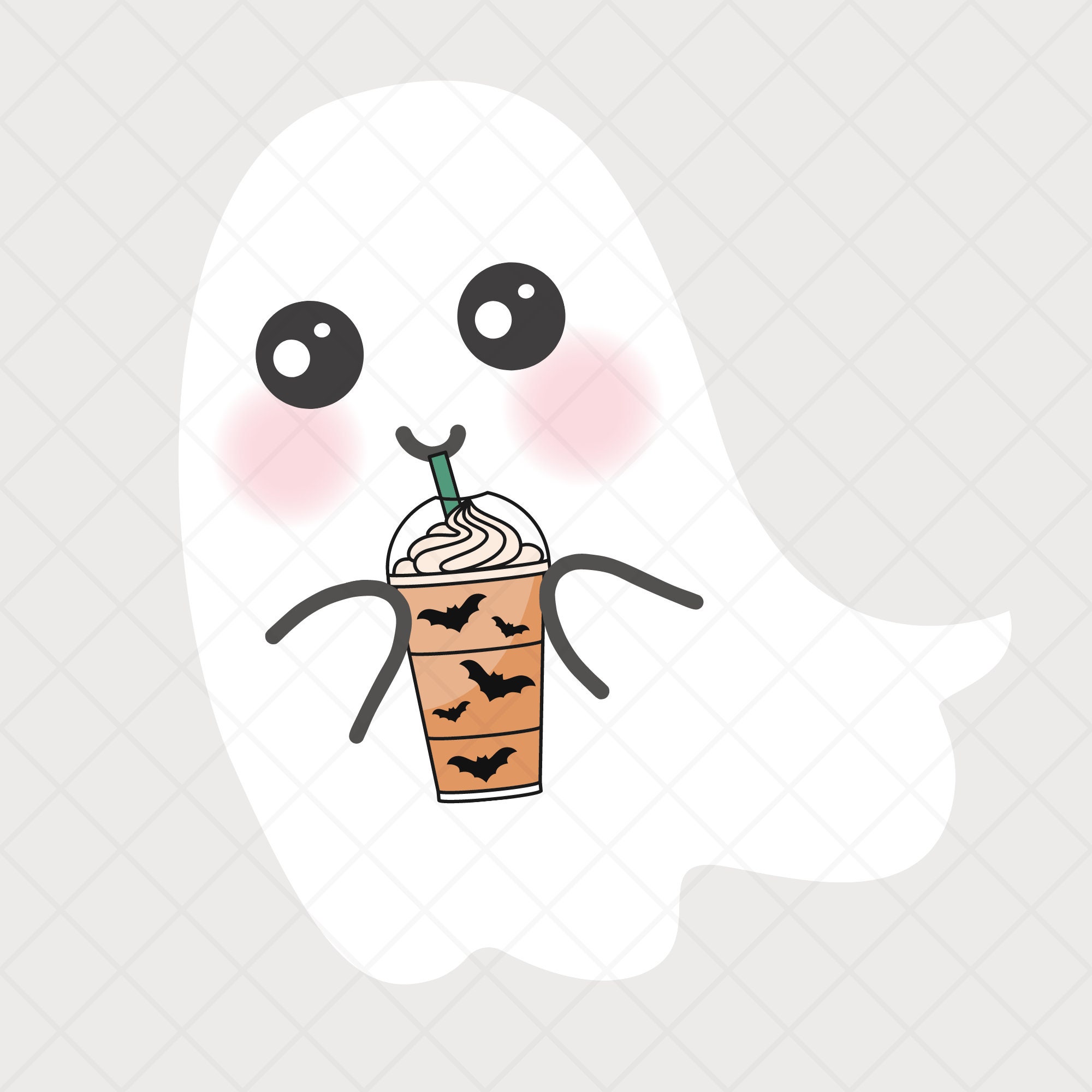 Cute Ghost Drinking Coffee Png, Frappuccino, Retro Halloween, Fall ...