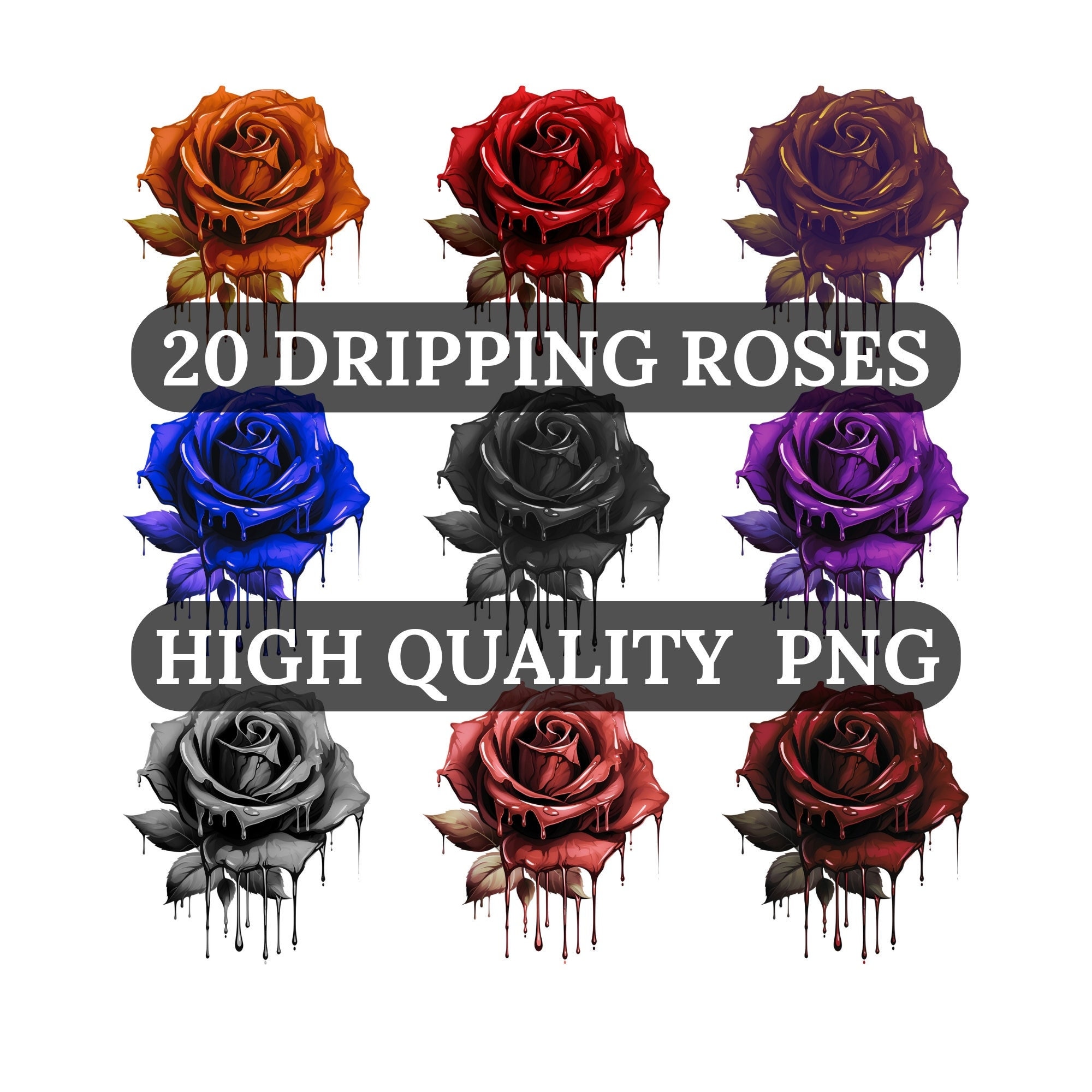 Dripping Roses Png Bundle, Dripping Flower, Rose Drip, Wet Rose, Blood ...