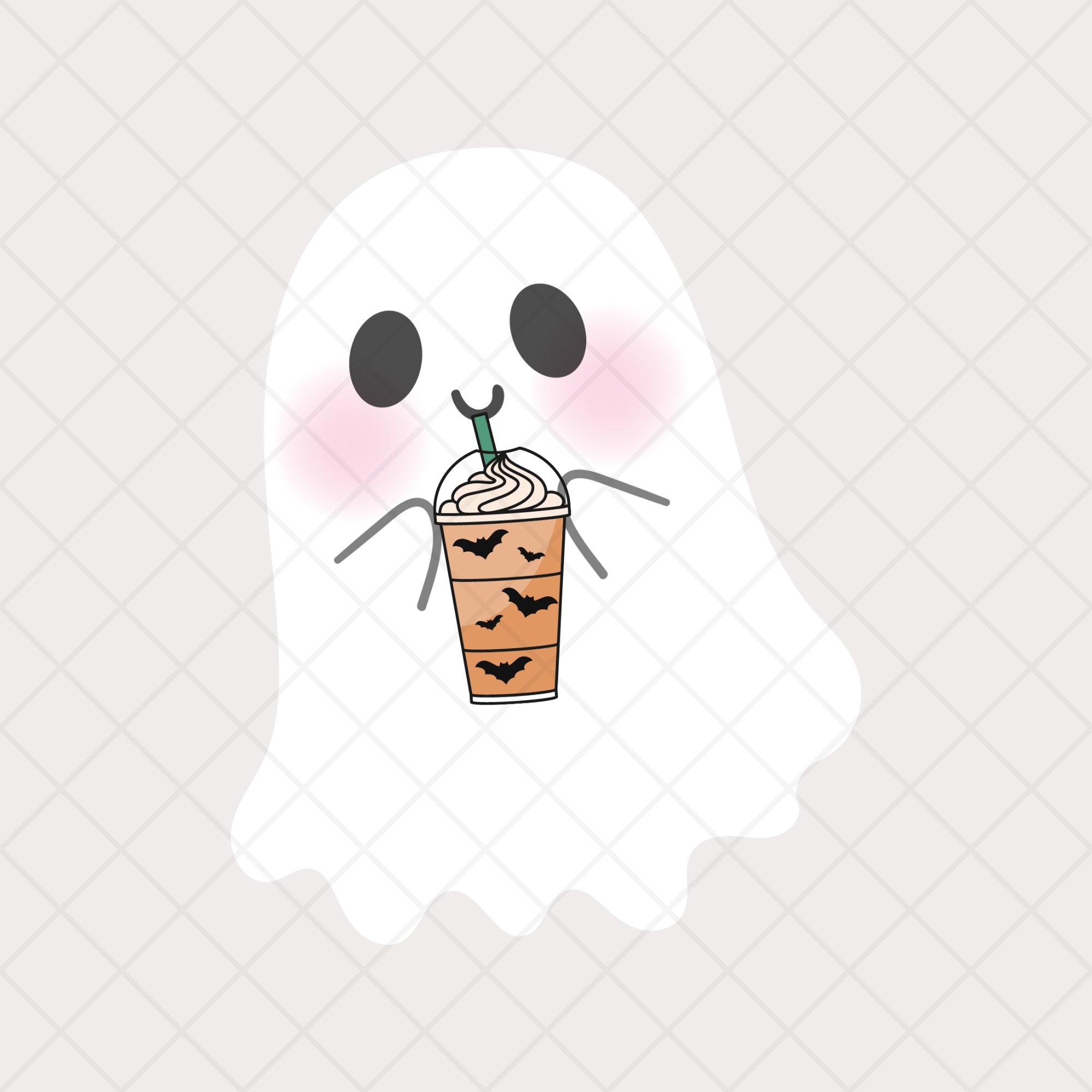 Cute Ghost Drinking Coffee Png Frappuccino Retro Halloween - Etsy