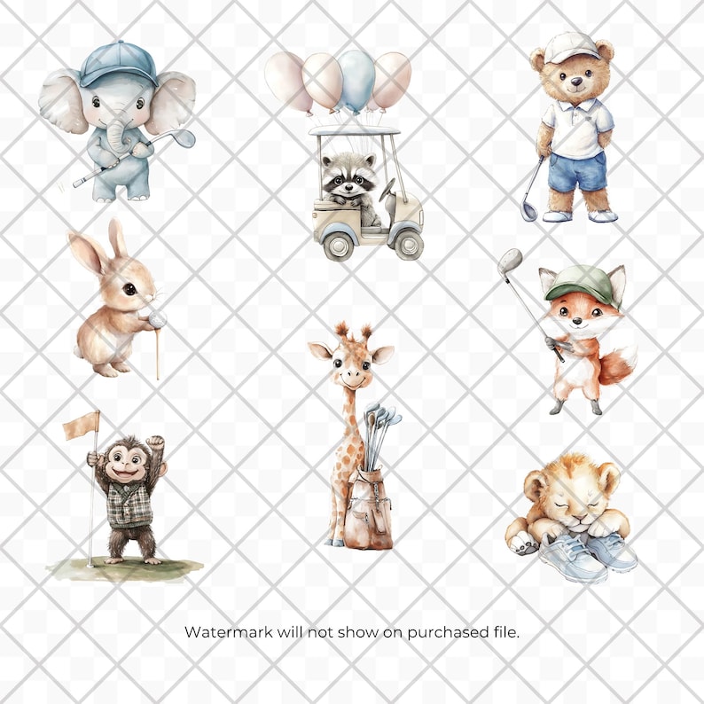 Baby Golf Clipart Animals, Baby Shower Party Art, Nursery Art, Instant ...